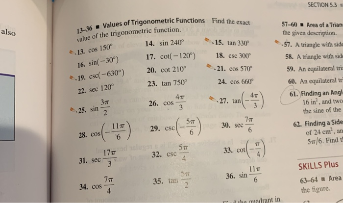 Solved SECTION 53 Values also 13-36 Values of Trigonometric | Chegg.com