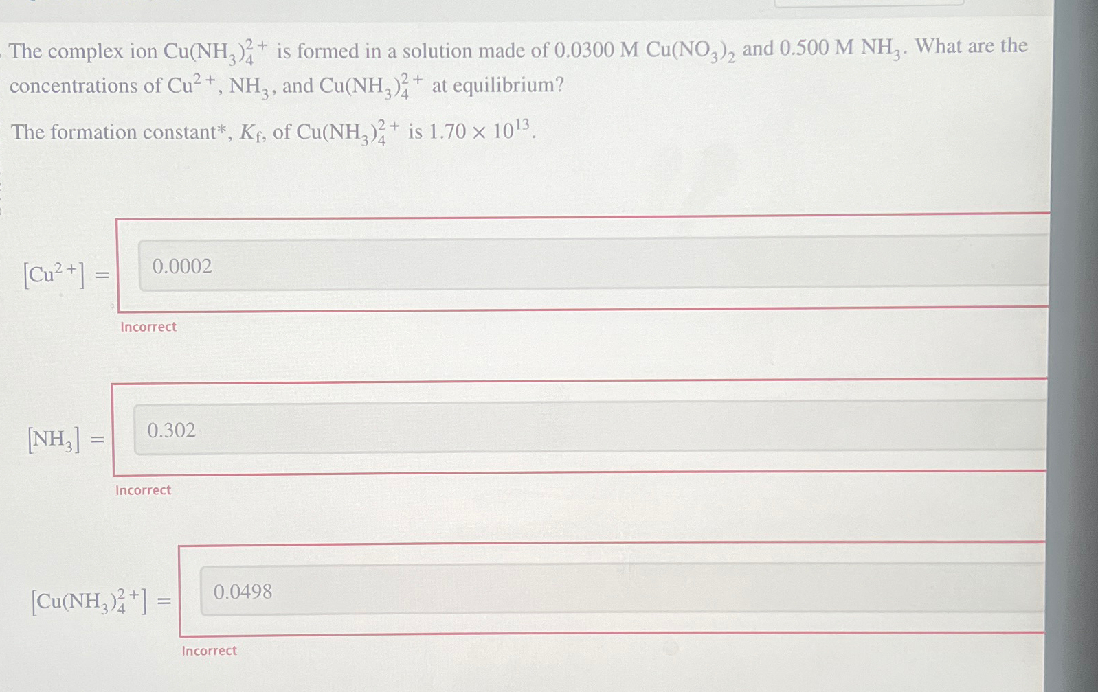 Solved The complex ion Cu(NH3)42+ ﻿is formed in a solution | Chegg.com