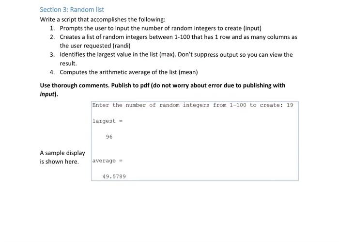 Solved Section 3: Random list Write a script that | Chegg.com