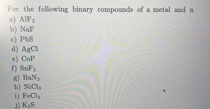 Solved For the following binary compounds of two nonmetals | Chegg.com