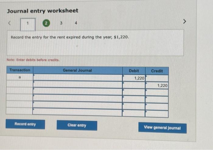 Solved Journal entry worksheet Record the entry for the rent | Chegg.com