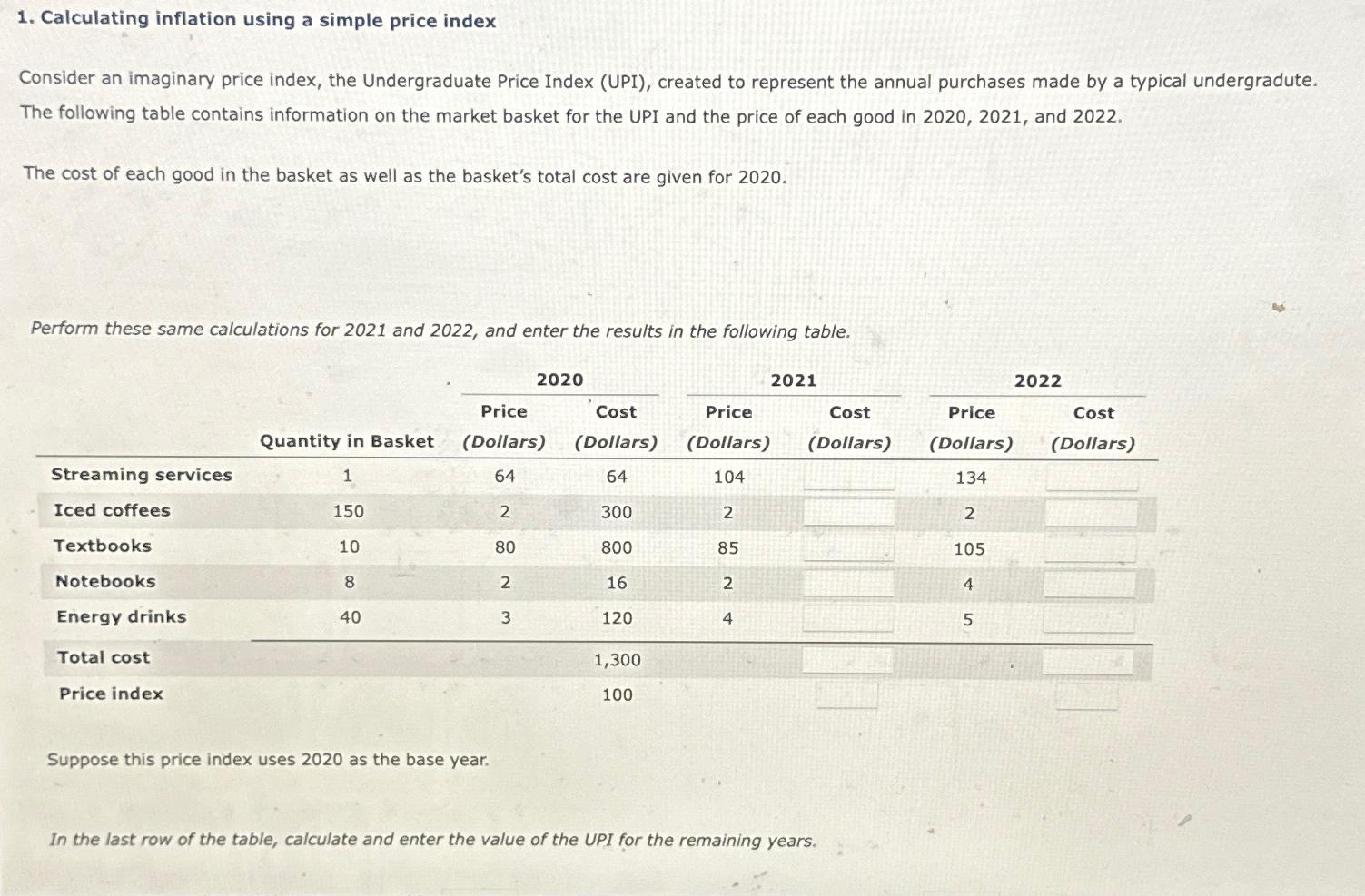 Solved Calculating inflation using a simple price | Chegg.com