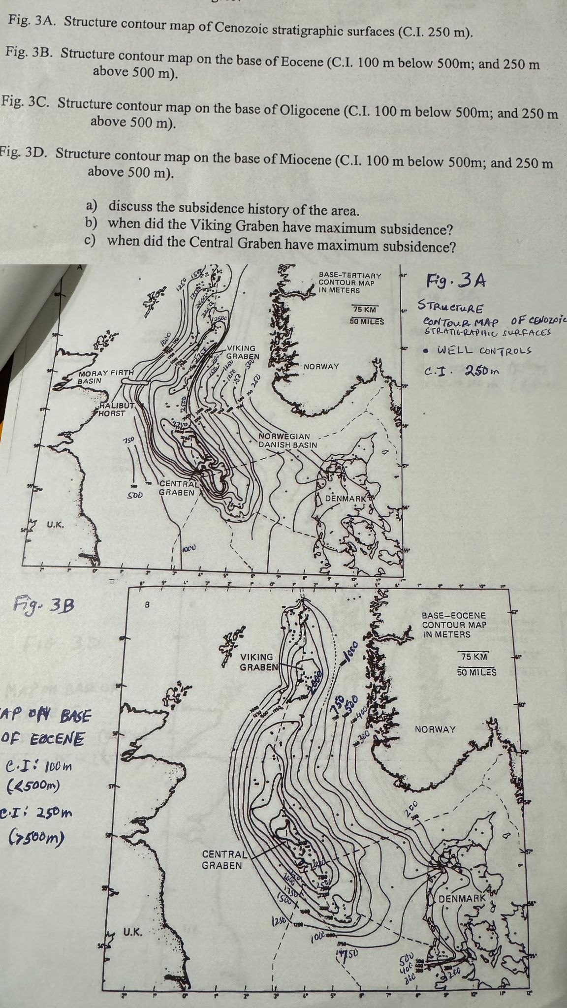 Solved Fig. 3A. ﻿Structure contour map of Cenozoic | Chegg.com