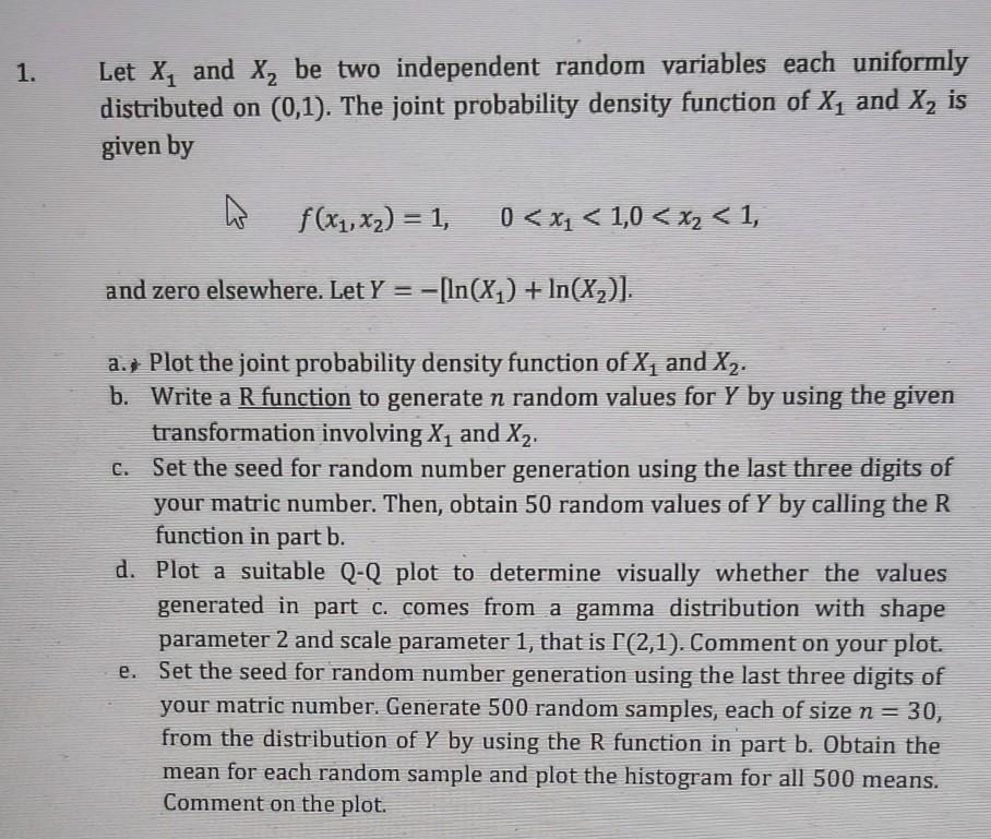 1. Let X, and X, be two independent random variables | Chegg.com