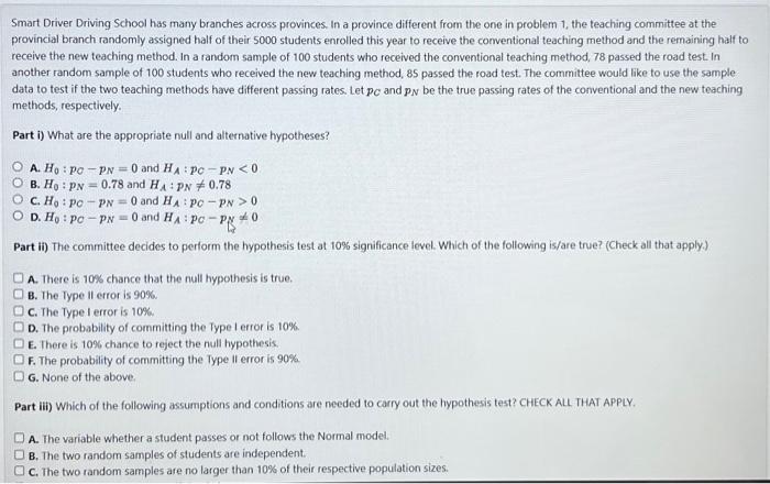 Solved Smart Driver Driving School has many branches across | Chegg.com