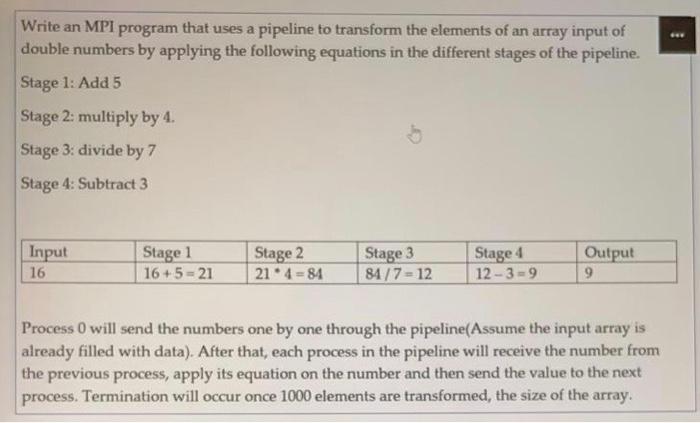 de Write an MPI program that uses a pipeline to | Chegg.com