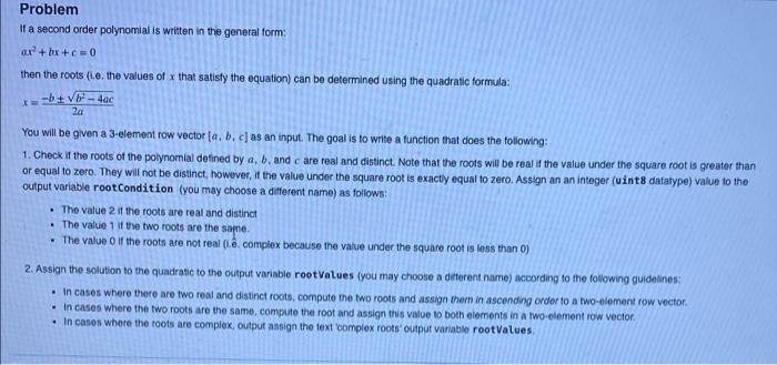 Solved Problem If a second order polynomial is written in | Chegg.com