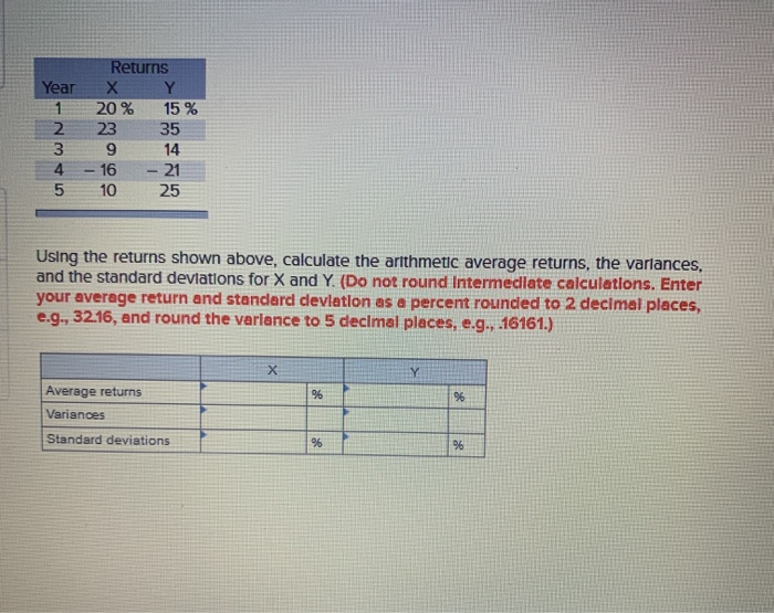 Solved Year Returns X Y 20% 15% 23 35 14 ULAWN - 16 10 - 21 | Chegg.com