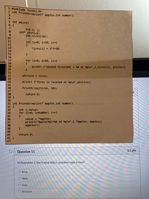 Solved 1 include 2 int PrintArray (int. apples, int | Chegg.com