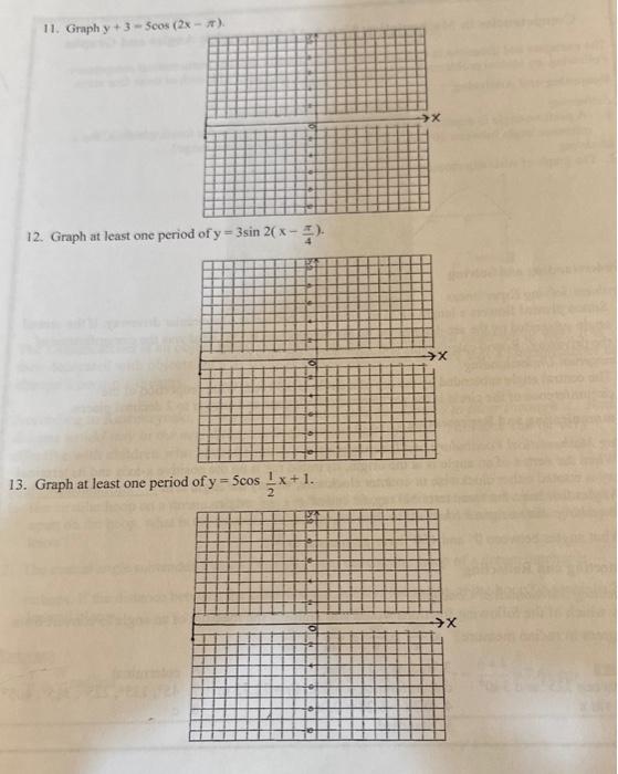 Solved 11. Graph y+3=5cos(2x−=1 12. Graph at least one | Chegg.com
