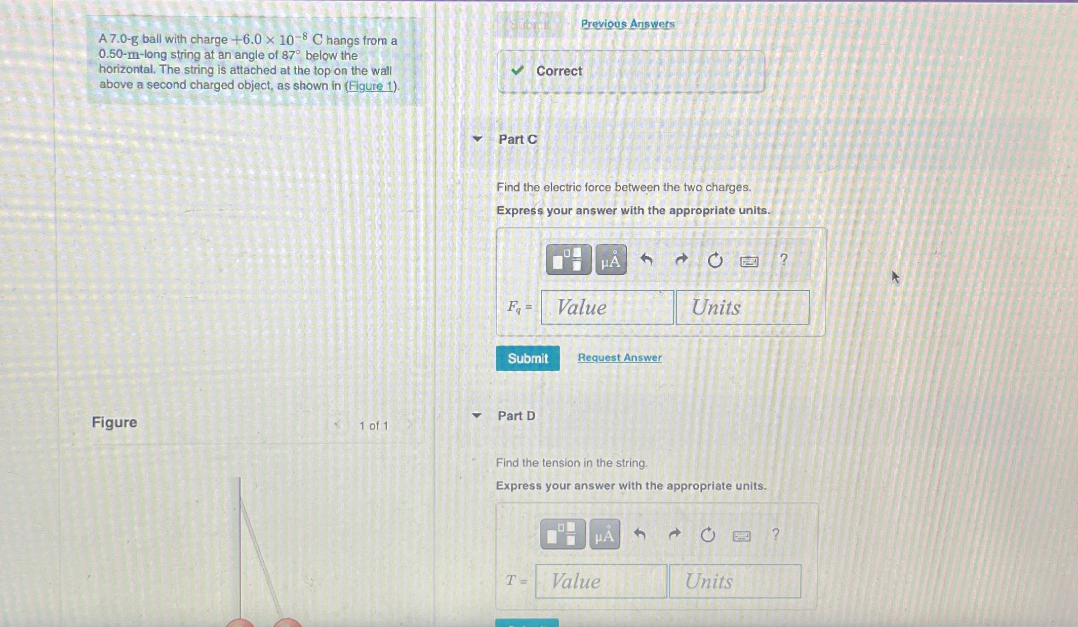 A 7.0-g ball with charge +6.0×10-8C ﻿hangs from a | Chegg.com