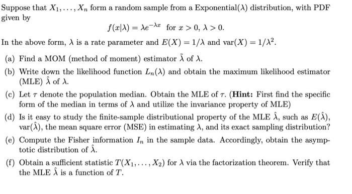 Solved Suppose that X1,…,Xn form a random sample from a | Chegg.com
