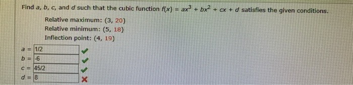 Solved Find a, b, c, and d such that the cubic function F(x) | Chegg.com