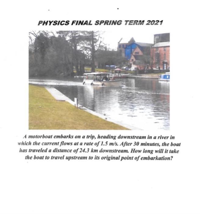 Solved PHYSICS FINAL SPRING TERM 2021 A motorboat embarks on | Chegg.com