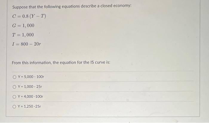 Solved Suppose that the following equations describe a | Chegg.com