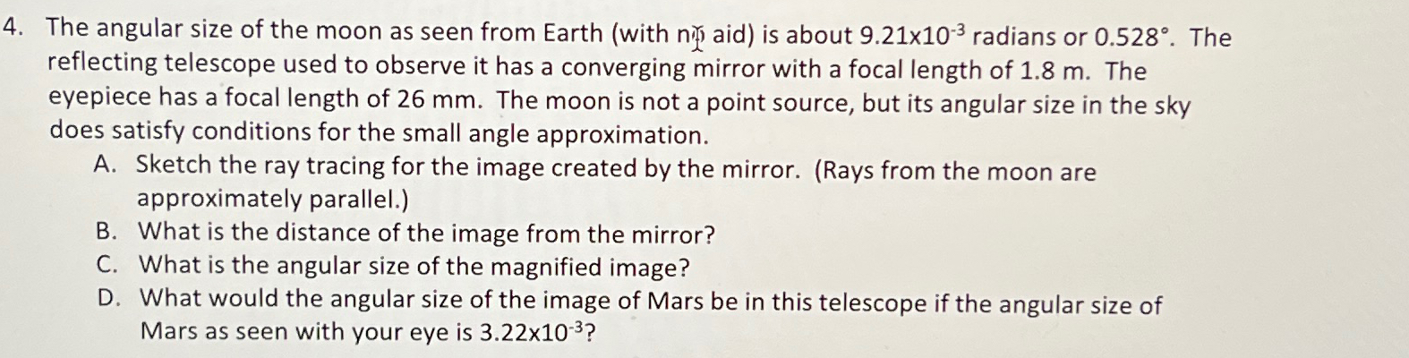 Solved The angular size of the moon as seen from Earth (with | Chegg.com