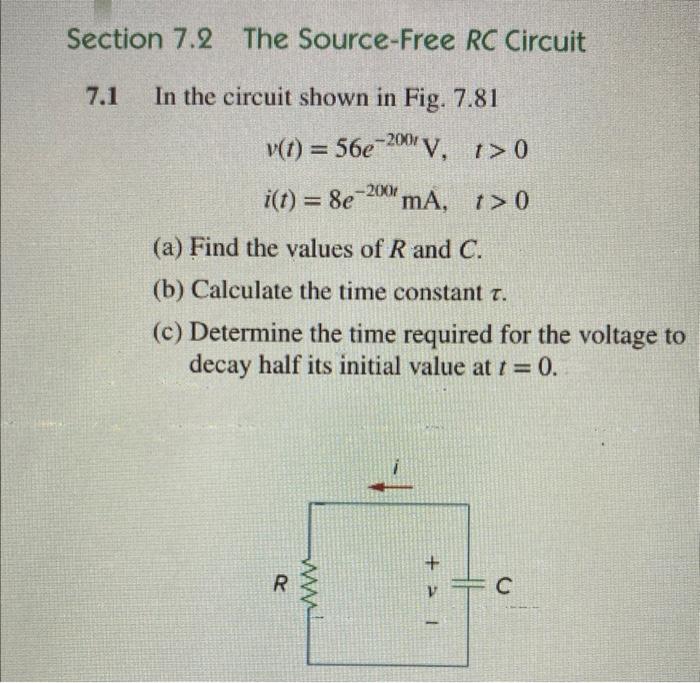 Solved Section 7.2 The Source-Free RC Circuit 7.1 In the | Chegg.com