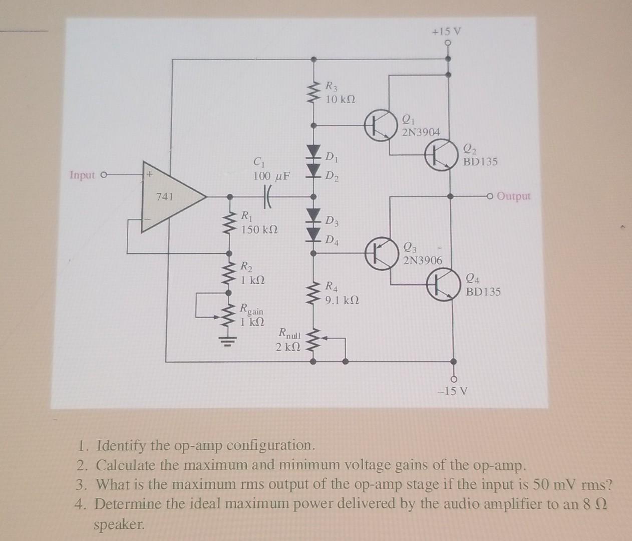 Solved 1. Identify the op-amp configuration. 2. Calculate | Chegg.com