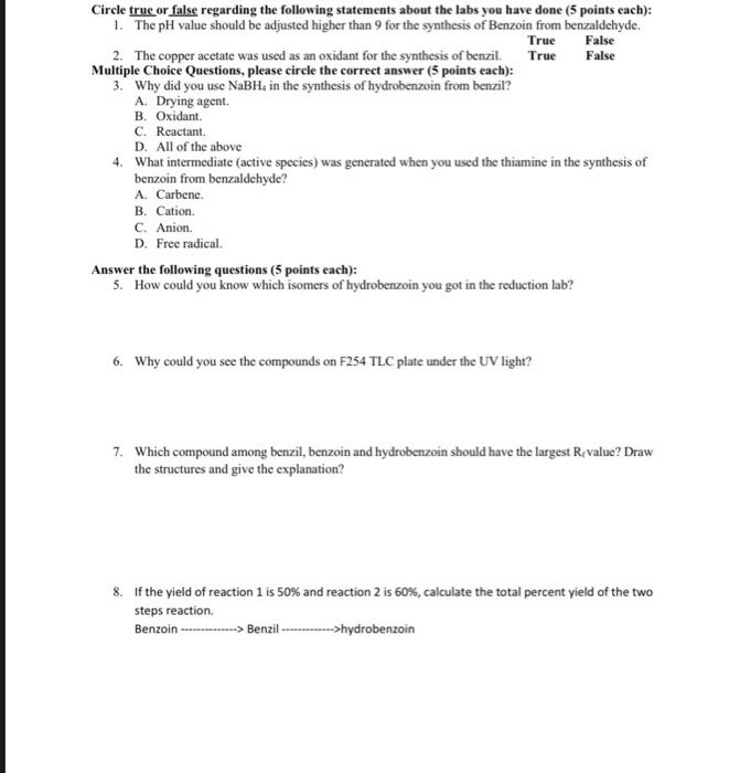 Solved Circle true or false regarding the following | Chegg.com