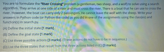 Solved You are to formulate the "River Crossing" problem (a | Chegg.com
