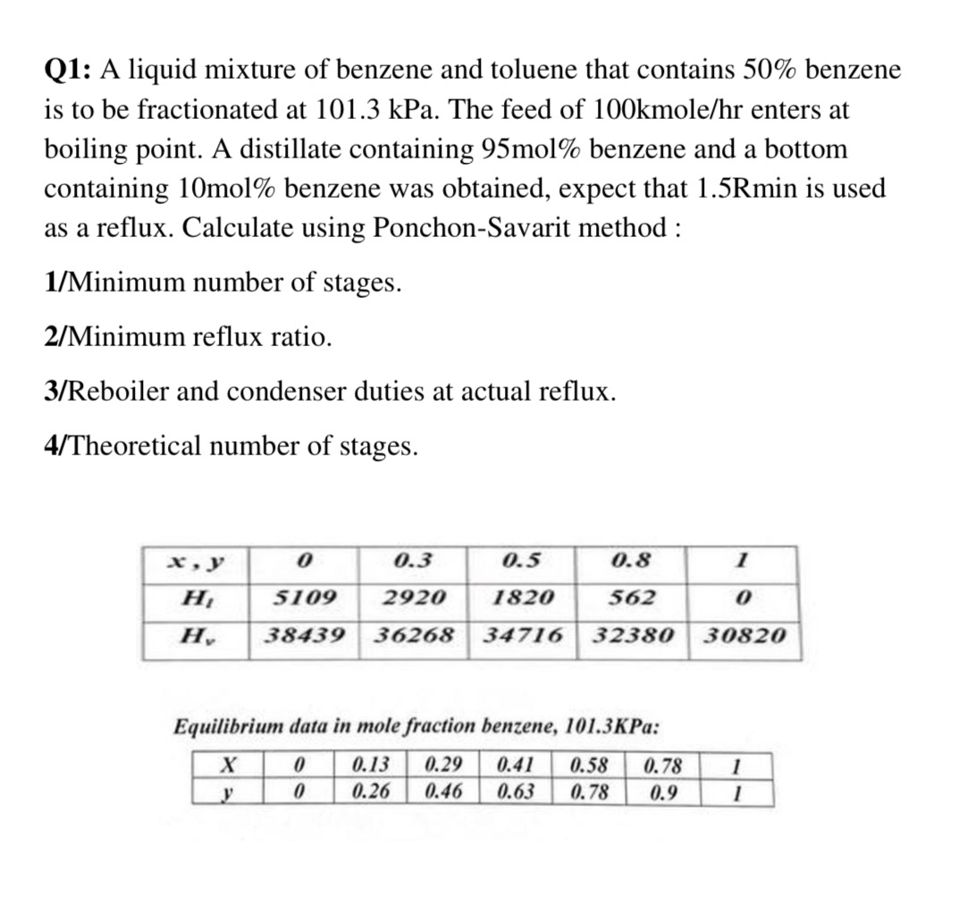Solved Q1: A liquid mixture of benzene and toluene that | Chegg.com