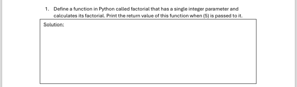 Python Define a function in Python called factorial | Chegg.com Python Define a function in Python called factorial | Chegg.com