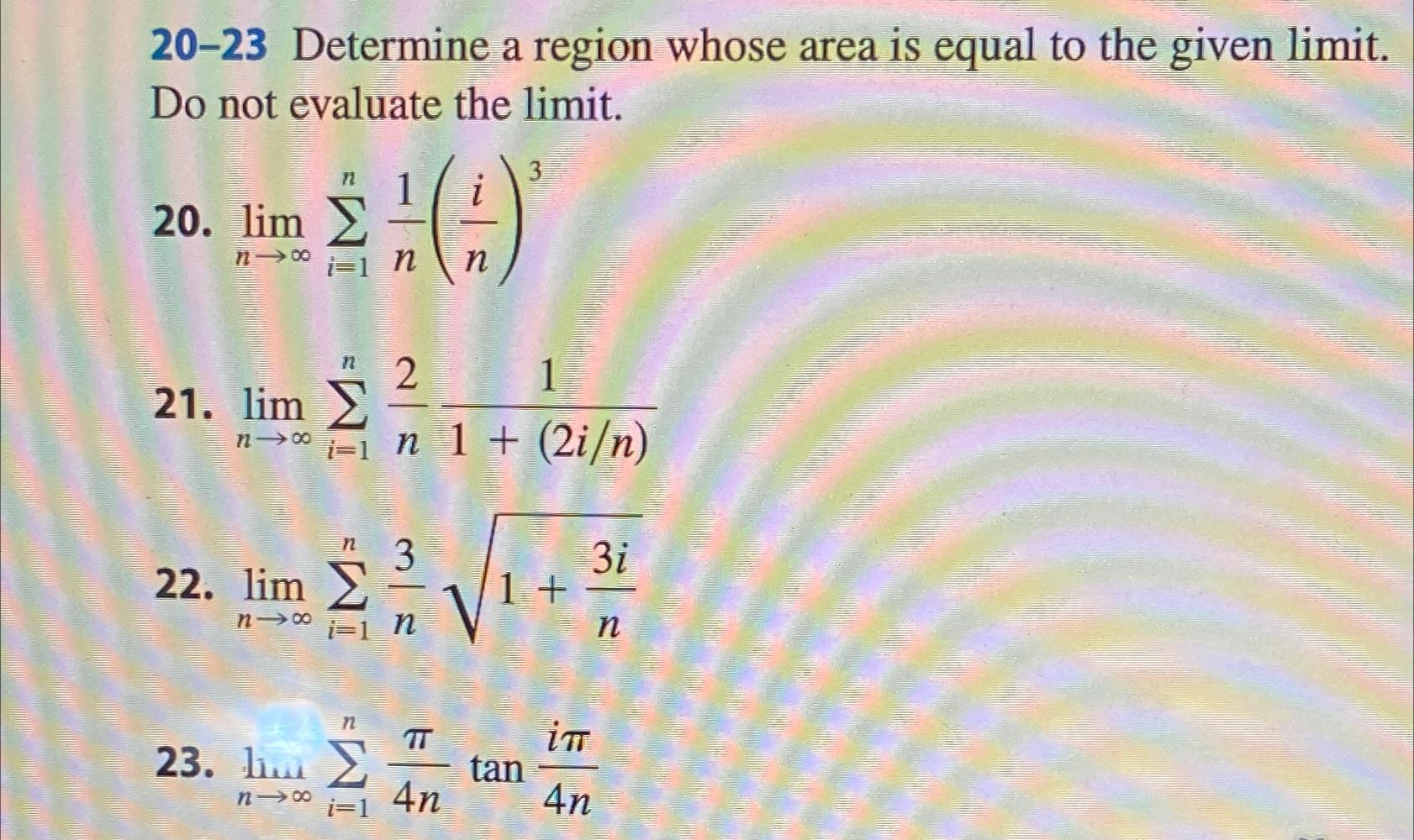Solved 20-23 ﻿Determine a region whose area is equal to the | Chegg.com