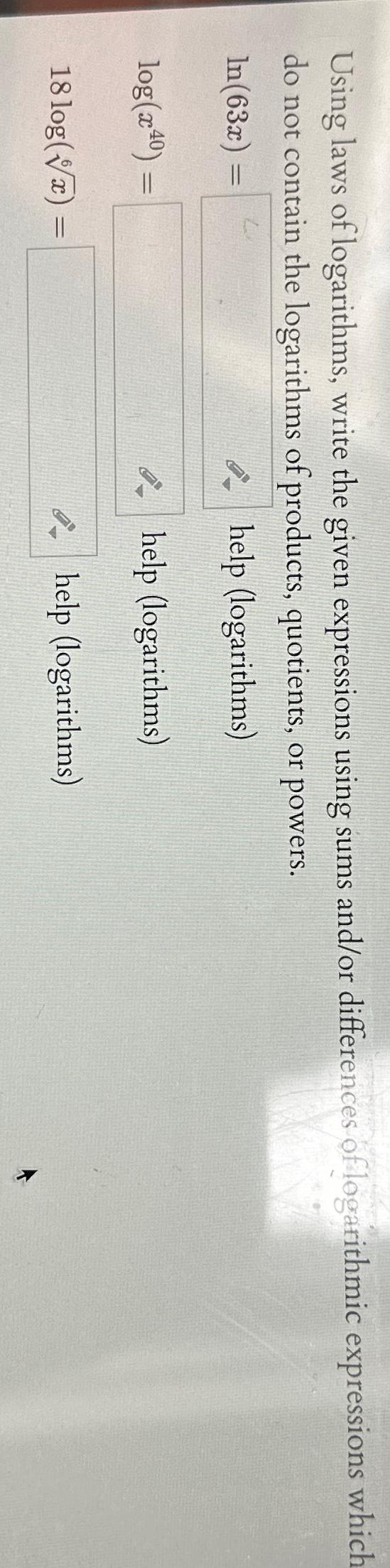 Solved Using laws of logarithms, write the given expressions | Chegg.com