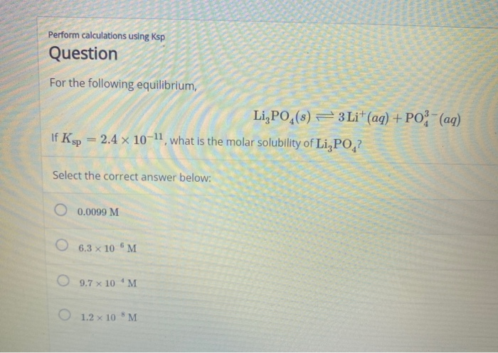 Solved Perform calculations using Ksp Question For the | Chegg.com