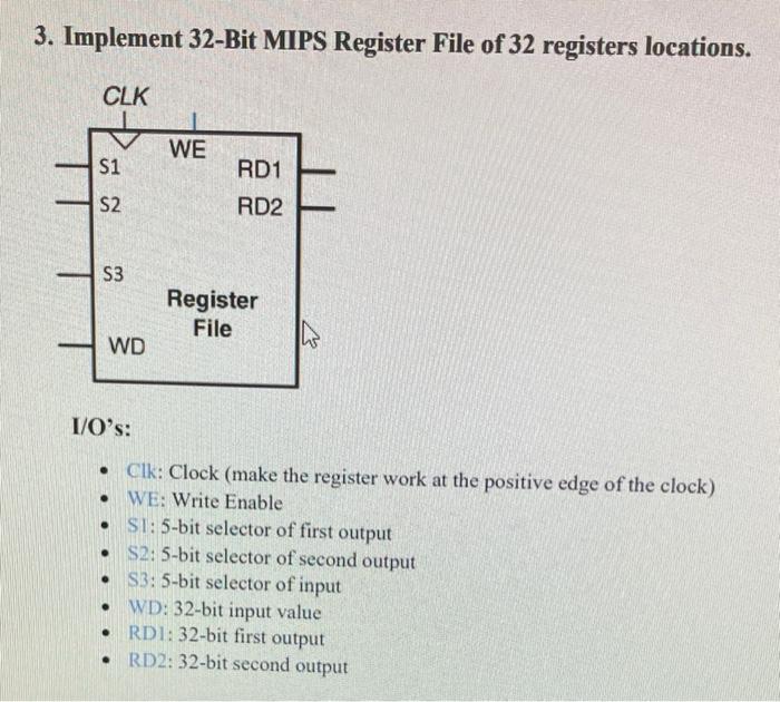 Solved 3. Implement 32-Bit MIPS Register File of 32 | Chegg.com