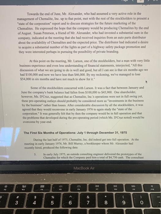 Chemalite, Inc. In late 1974, Mr. Bennett Alexander, | Chegg.com