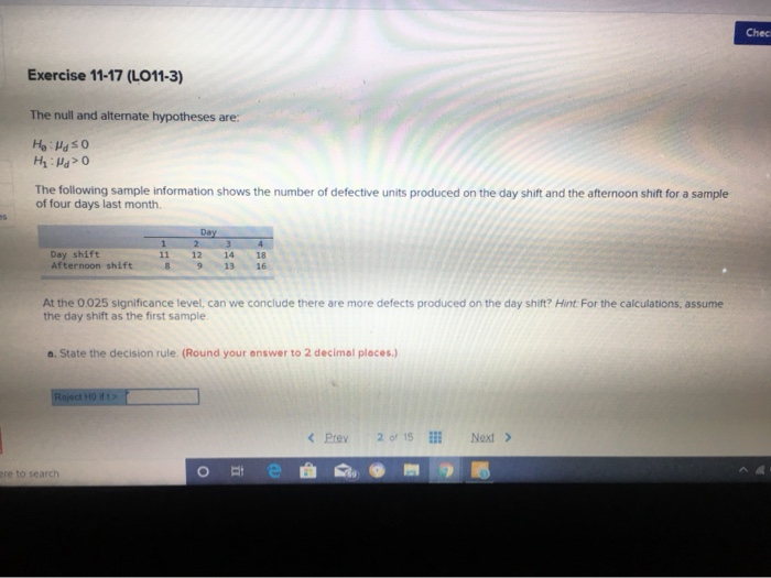Solved Chec Exercise 11-17 (LO11-3) The null and alternate | Chegg.com