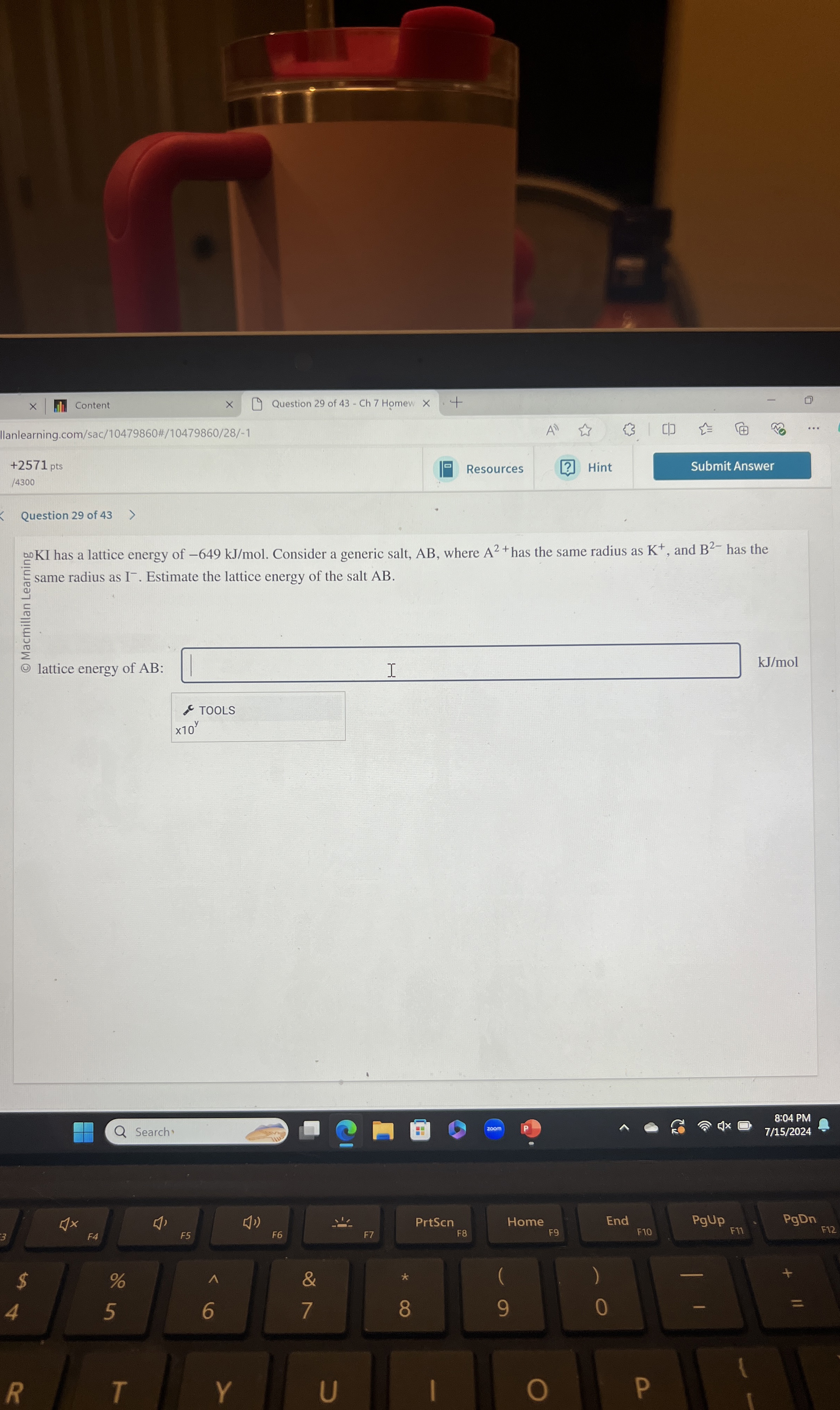 Solved K I has lettuce energy of -649 ﻿KG per moles. | Chegg.com