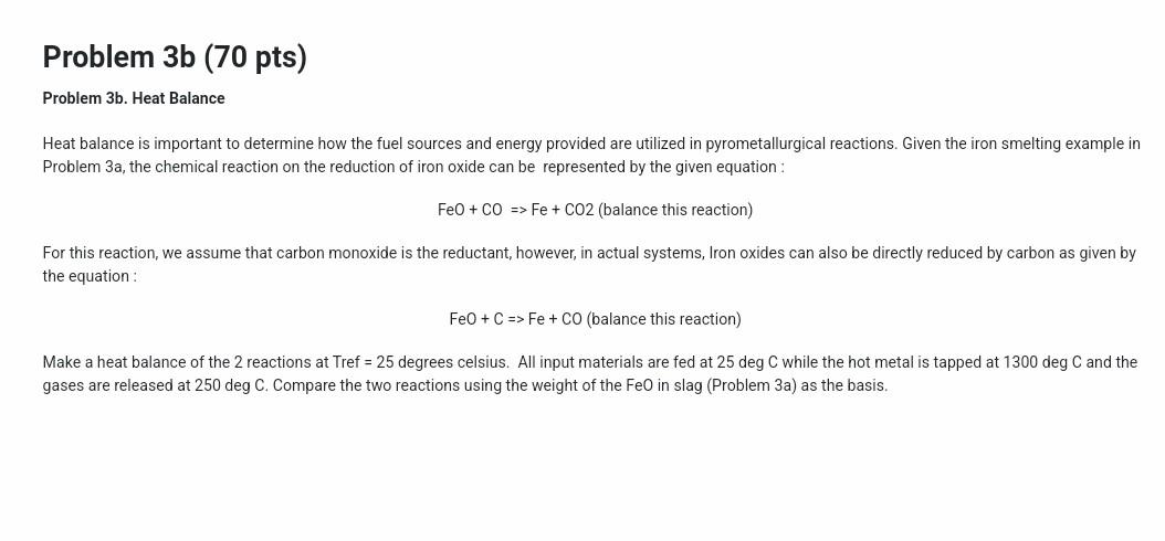 Solved Problem 3a (70 pts) Problem 3a. Mass Balance An Iron | Chegg.com
