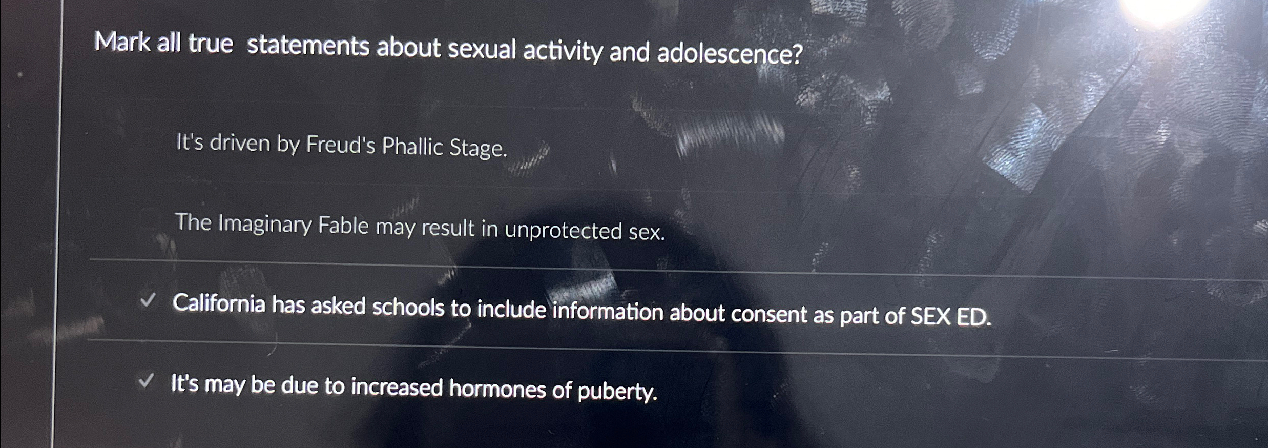 Solved Mark all true statements about sexual activity and | Chegg.com