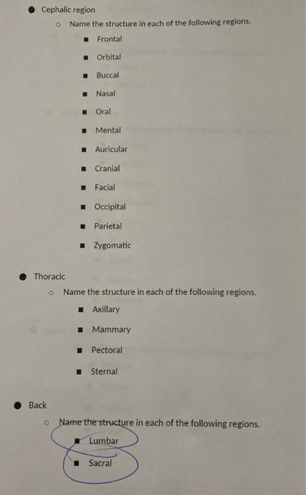 Solved Cephalic region - Name the structure in each of the | Chegg.com