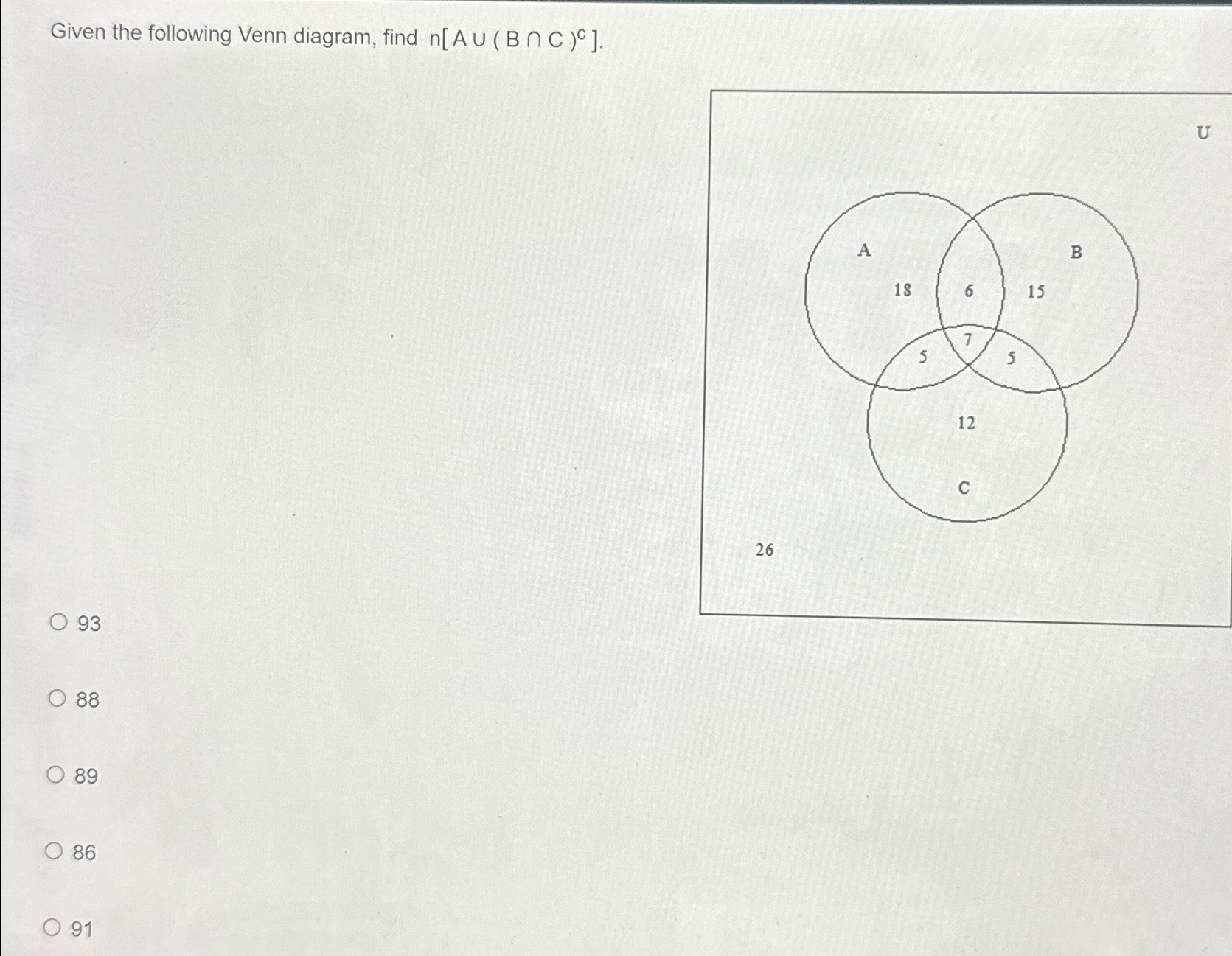 Solved Given the following Venn diagram, find | Chegg.com