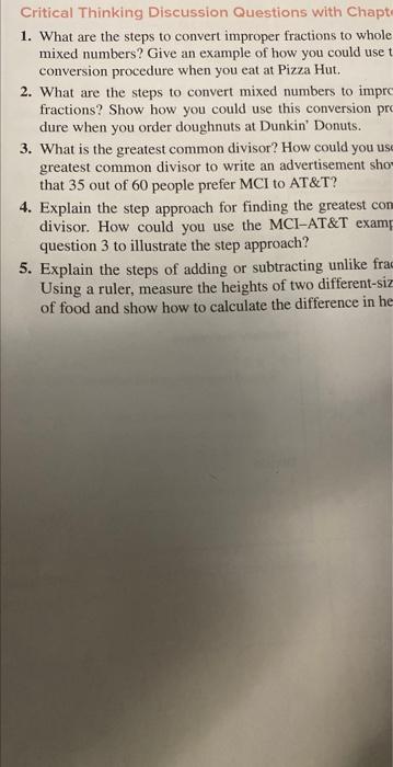 [Solved]: Critical Thinking Discussion Questions with Chapt