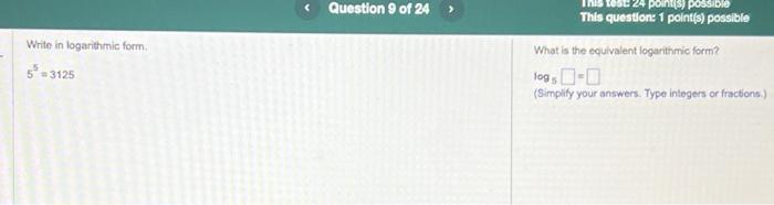 Solved Write in logarithmic form. 55=3125 What is the | Chegg.com