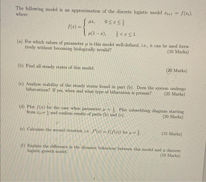 Solved The following model is an approximation of the | Chegg.com