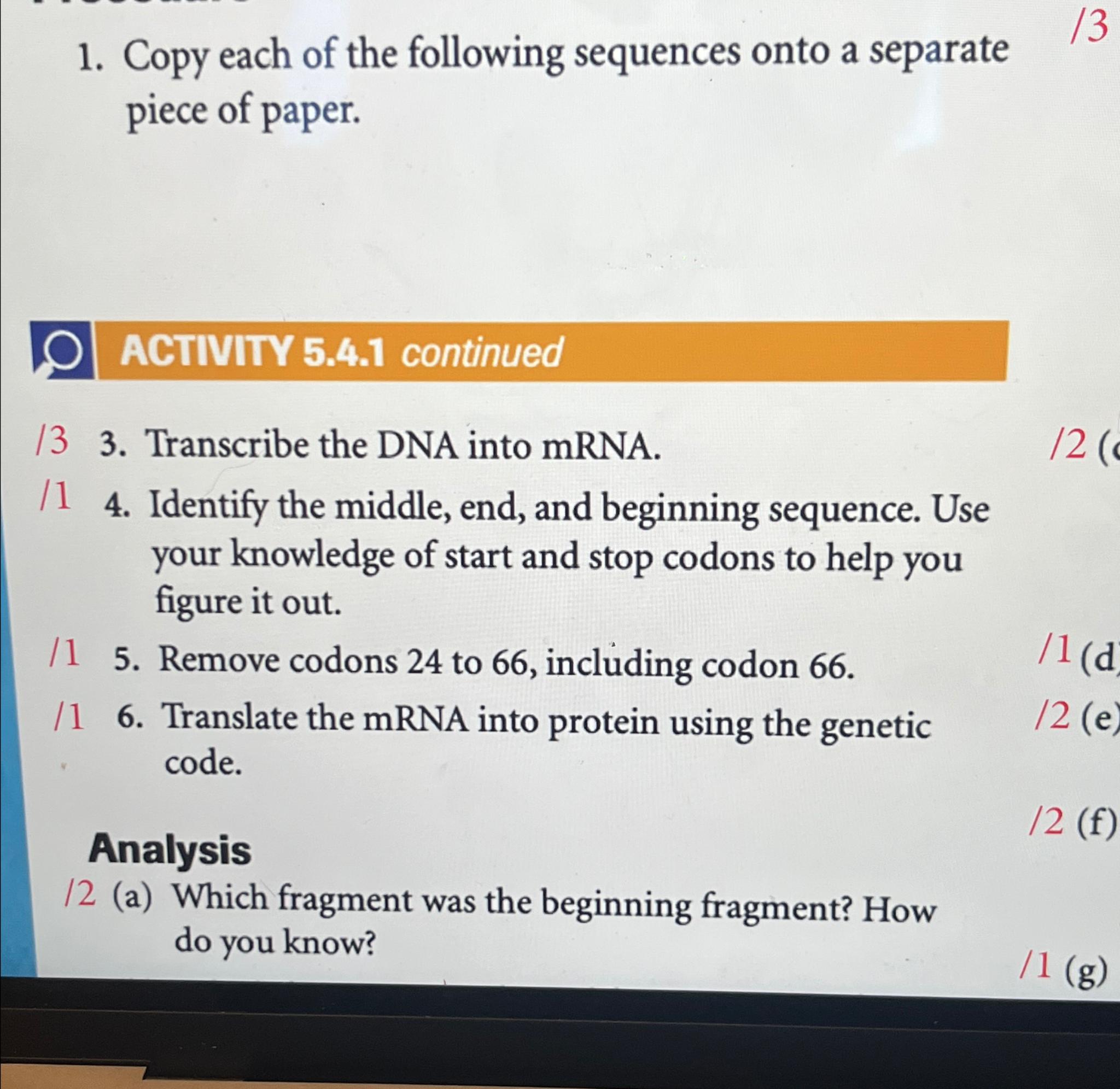 Solved Copy each of the following sequences onto a | Chegg.com