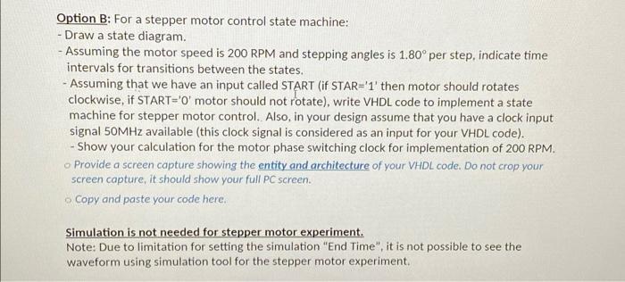 Option B: For a stepper motor control state machine: | Chegg.com