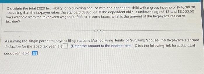 Solved Calculate the total 2020 tax liability for a | Chegg.com