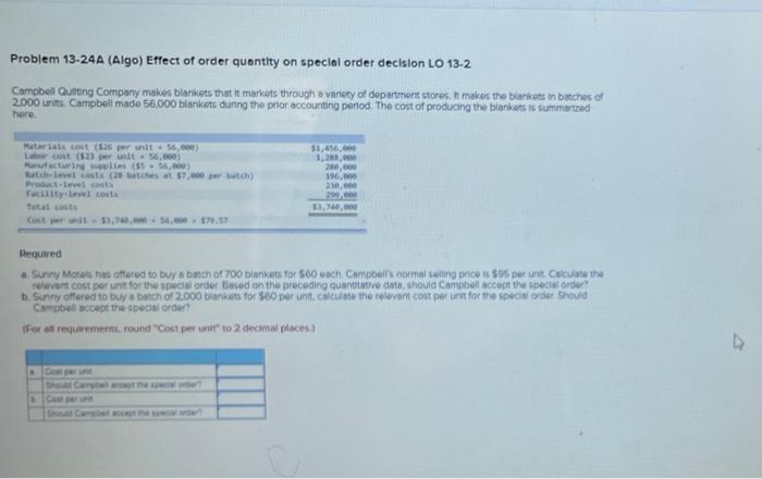 Solved Problem 13-24A (Algo) Effect of order quantity on | Chegg.com