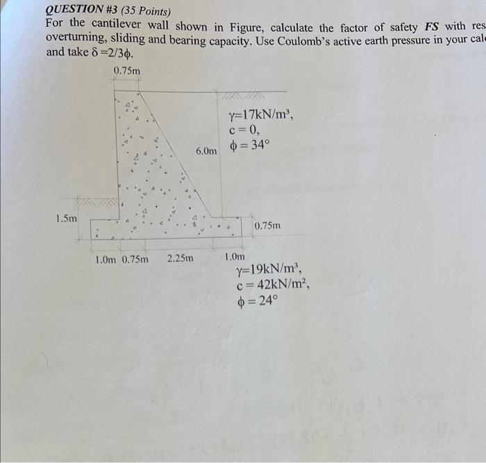 Solved For the cantilever wall shown in Figure, calculate | Chegg.com