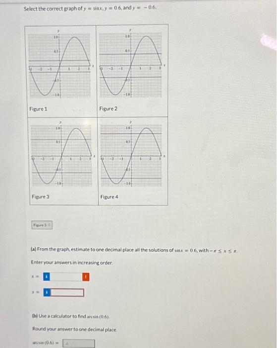Solved Select the correct graph of y=sinx,y=06, and y=−0.6. | Chegg.com
