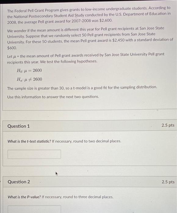 Solved The Federal Pell Grant Program gives grants to | Chegg.com