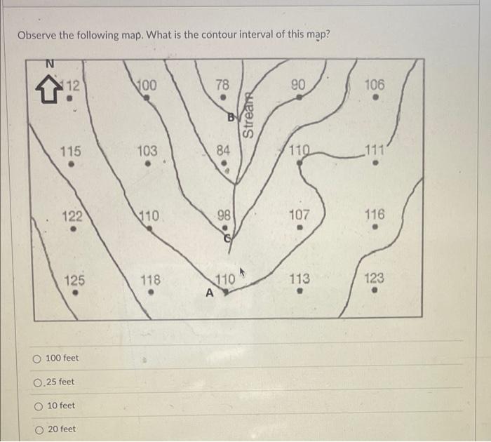 Solved Observe the following map. What is the contour | Chegg.com