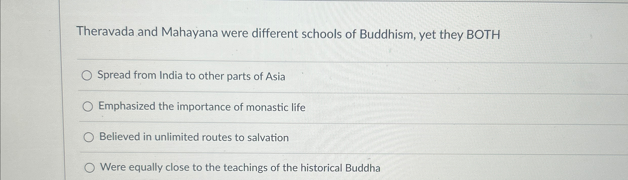 Solved Theravada and Mahayana were different schools of | Chegg.com