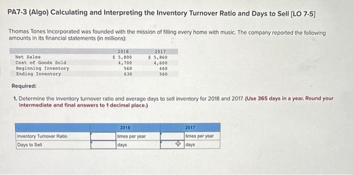 Solved PA7-3 (Algo) Calculating and Interpreting the | Chegg.com
